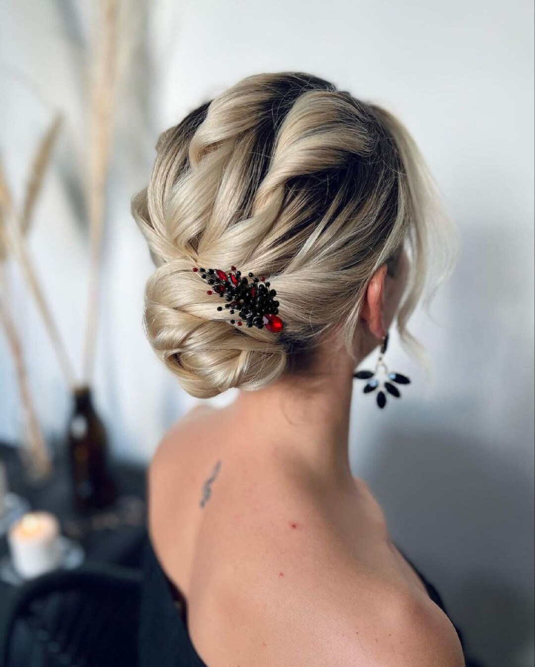 Black and Red Hair Clip for Women Side Small Claw Hair Clip Bridal Hair ...