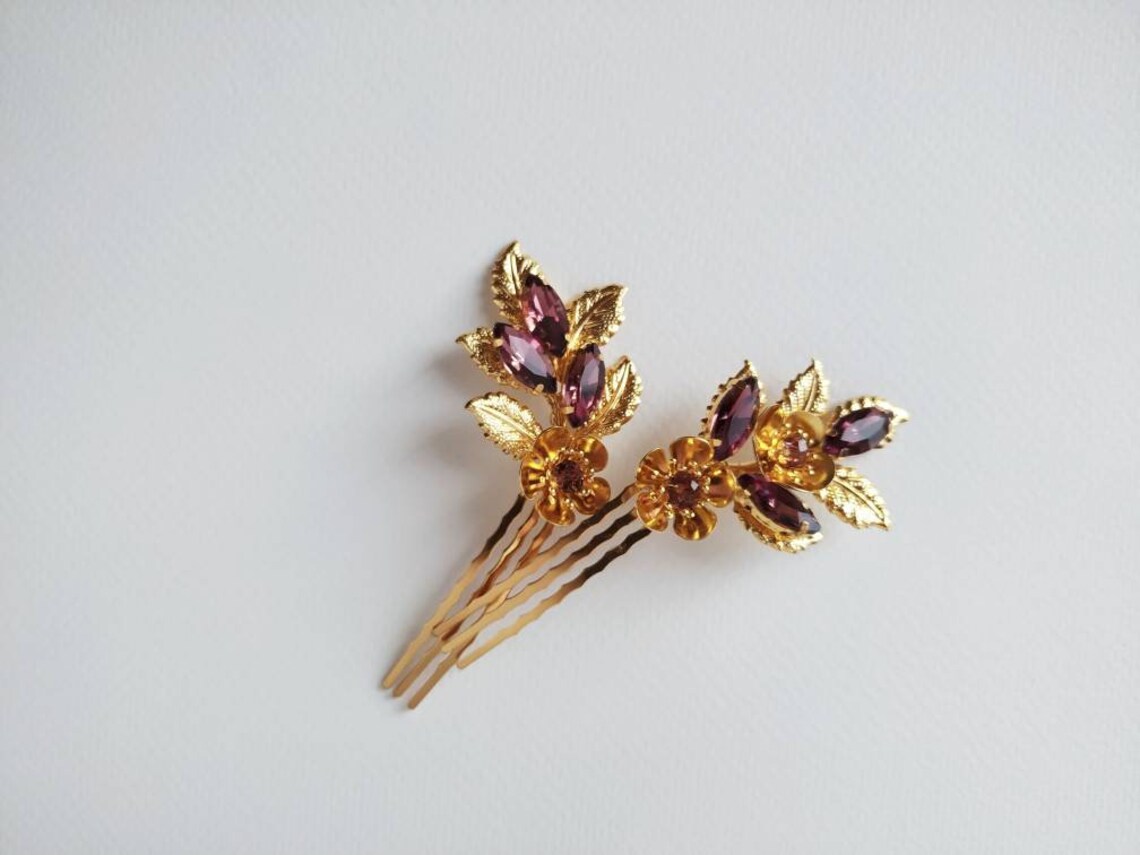 Gold Braut Haarnadel Floral Haarnadeln Burgunder Haarkamm - Etsy.de