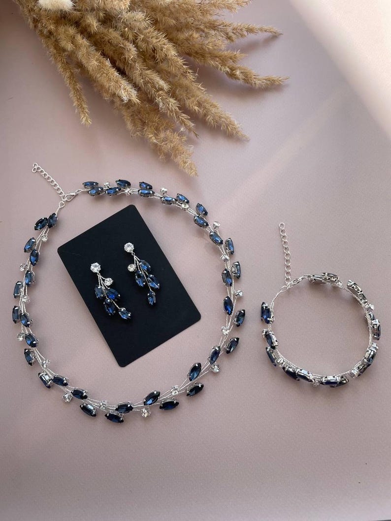 Royal Blue Crystal Jewelry Set | Bridal Bracelet, Necklace & Earrings ...