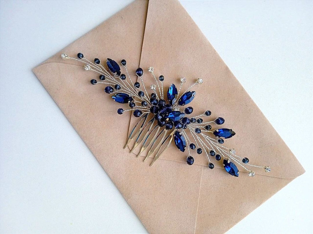 Navy Blue Hair Comb Royal Blue Hair Comb Something Blue Wedding Hair ...
