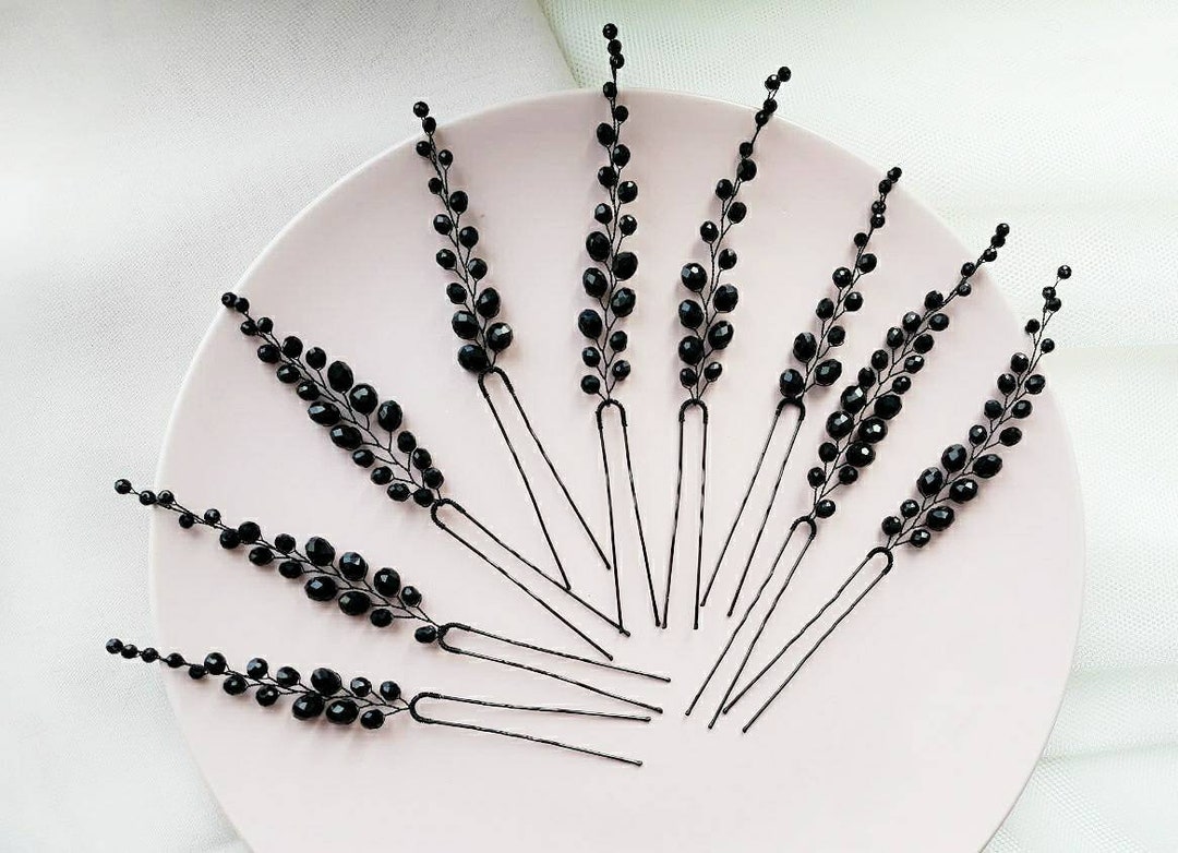 Black Hair Pin Crystal Hair Pins Black Bobby Pins Black Head Piece ...