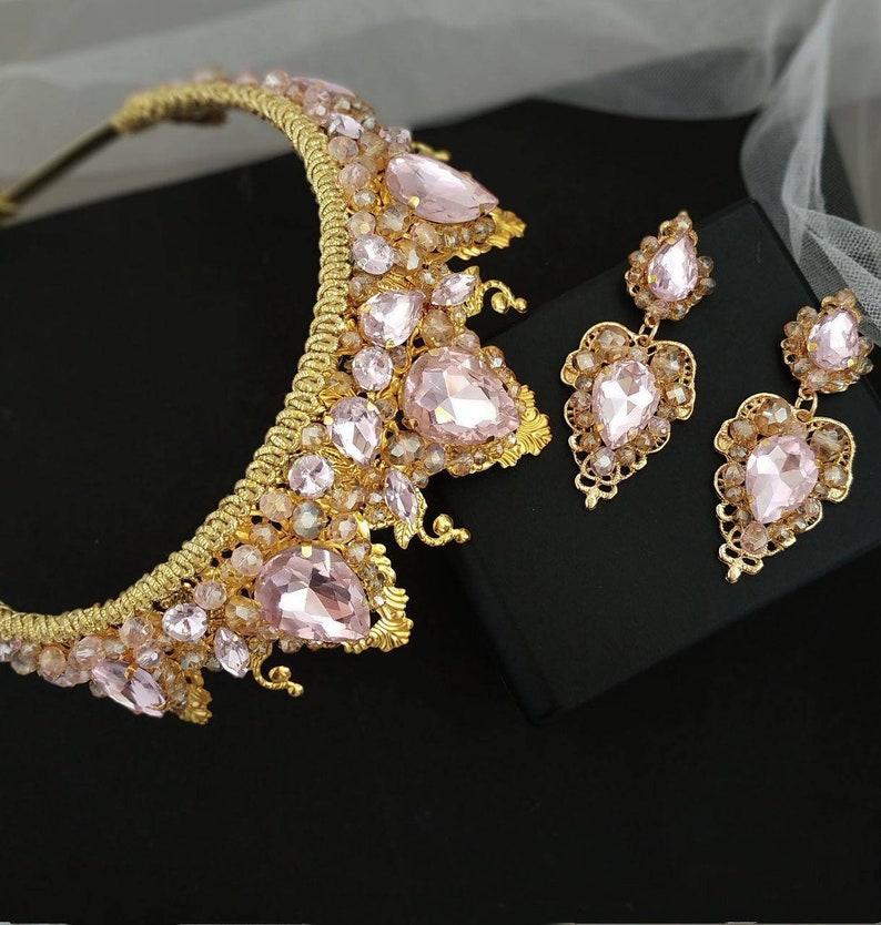 Light Rose Tiara Gold Tiara Wedding Crown Royal Tiara Birthday | Etsy
