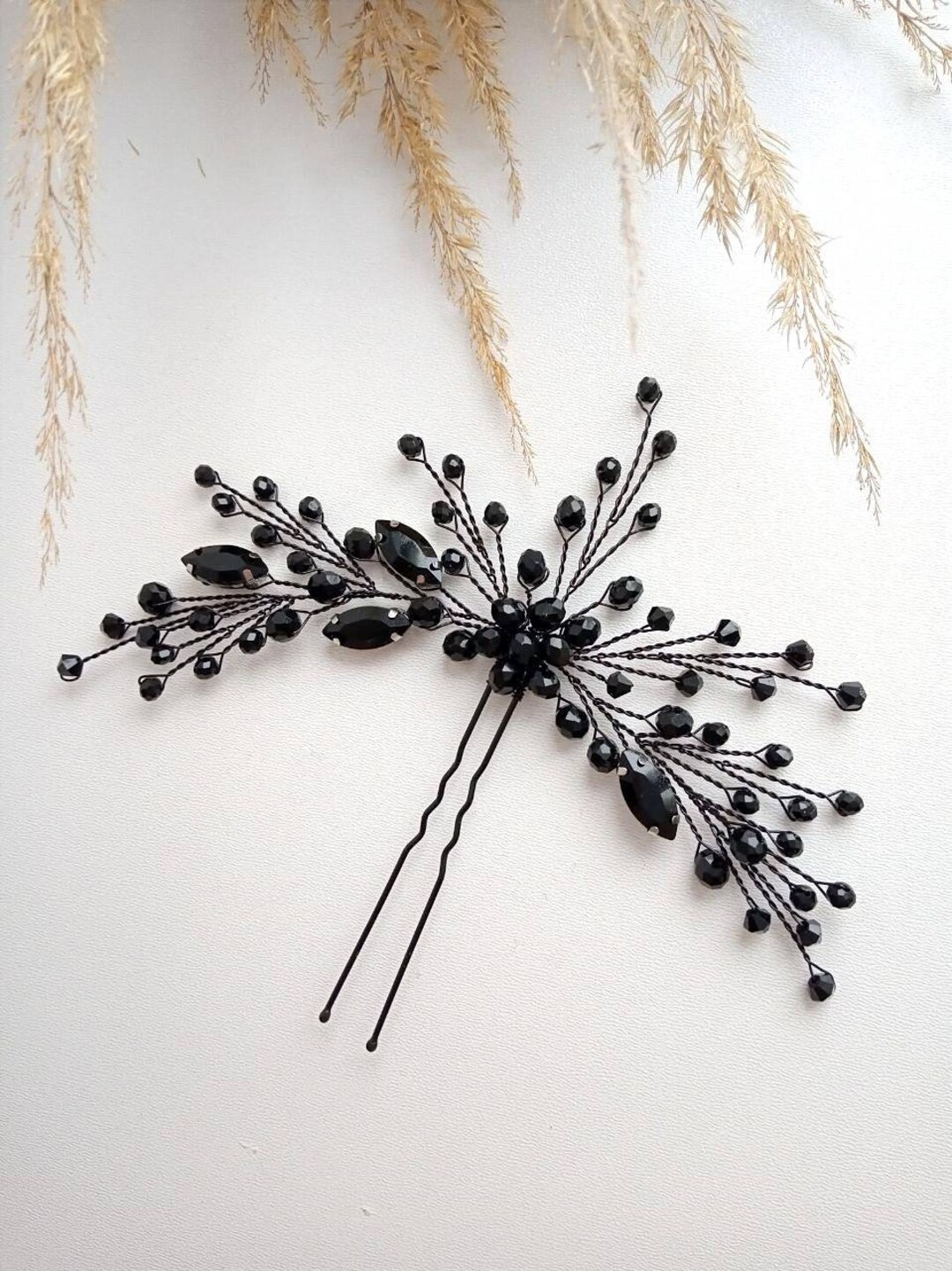 Black Crystal Hair Pin | Bridal Rhinestone Hair Clip - Etsy