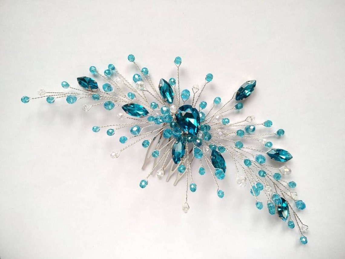 Turquoise Hair Comb Aquamarine Hair Comb Crystal Hair Comb - Etsy
