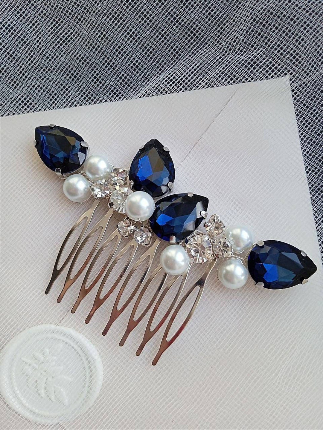 Navy Blue Hair Comb Blue Hair Combs Bridal Hair Comb Something Blue ...