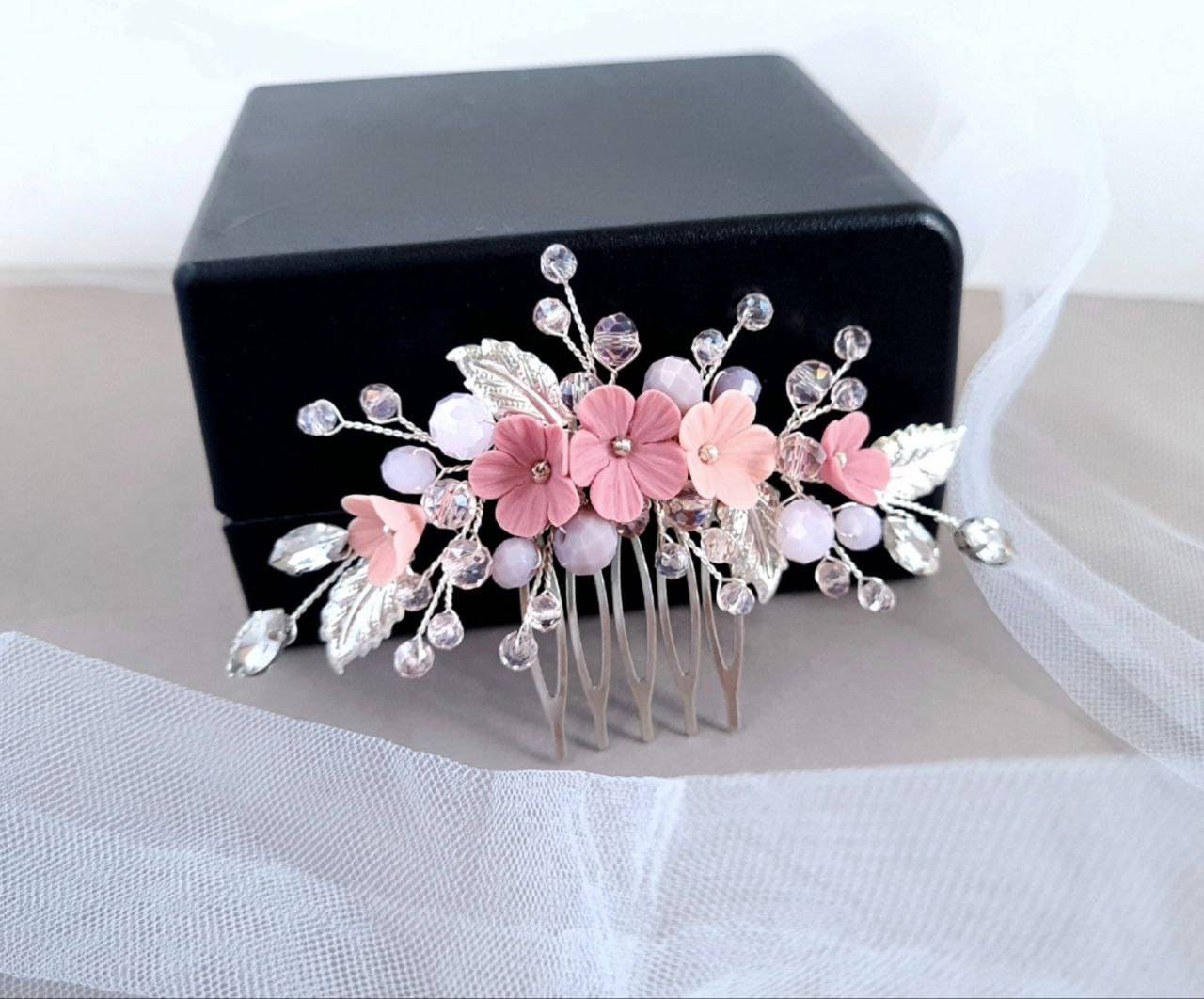 Delicate Pink Floral Hair Comb Light Pink Hair Comb Gift - Etsy
