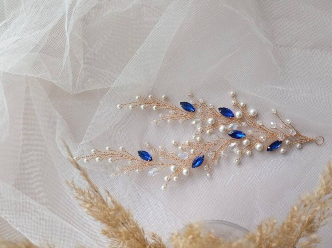 Something Blue Hair Vine Blue Headband Pearl Hair Vine Blue Tiara ...
