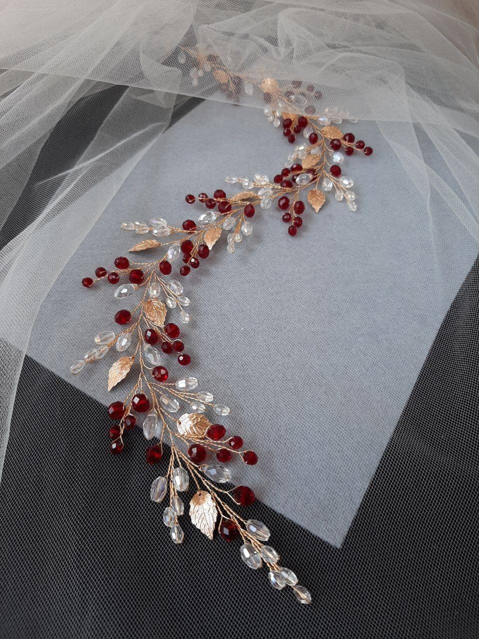 Red Crystal Bridal Hair Vine | Handmade Wedding Headpiece - Etsy