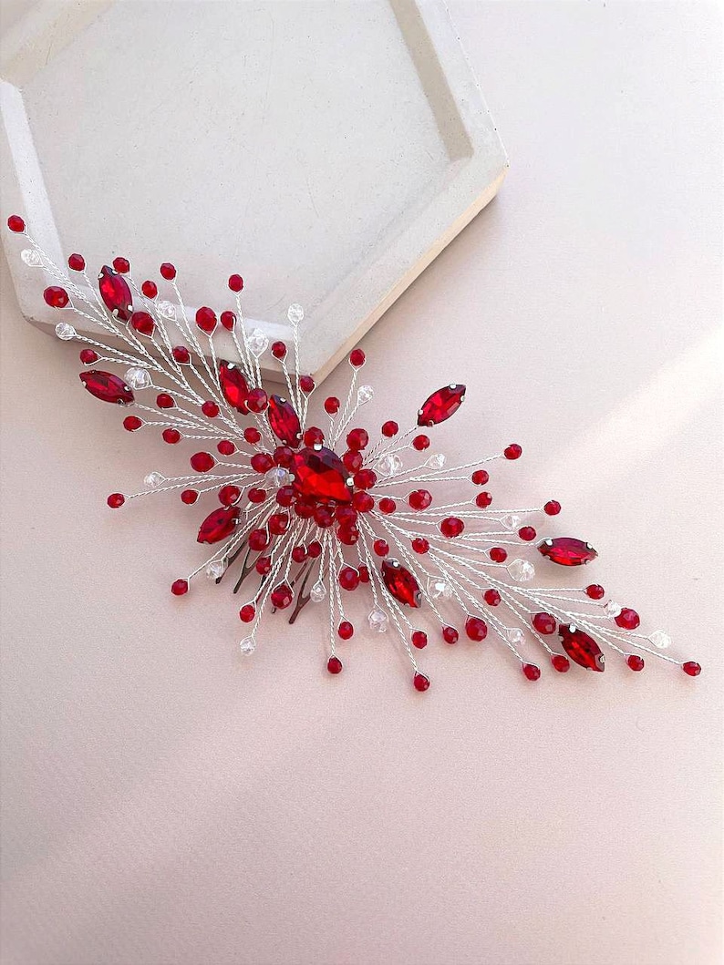Red Crystal Bridal Hair Comb | Wedding Hair Piece - Etsy