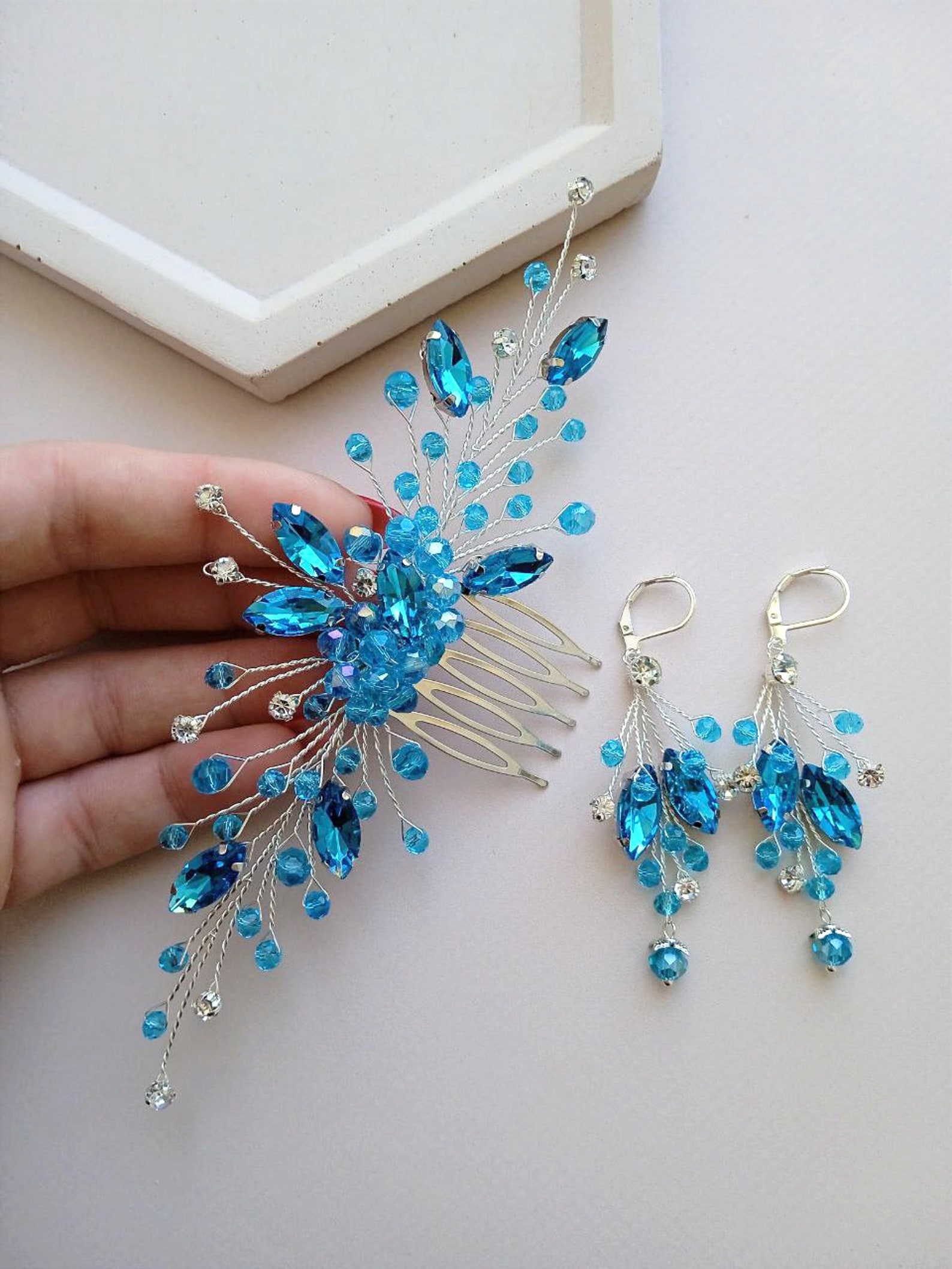 Teal Hair Comb Aquamarine Hair Comb Turquoise Hair Piece Teal Hair ...