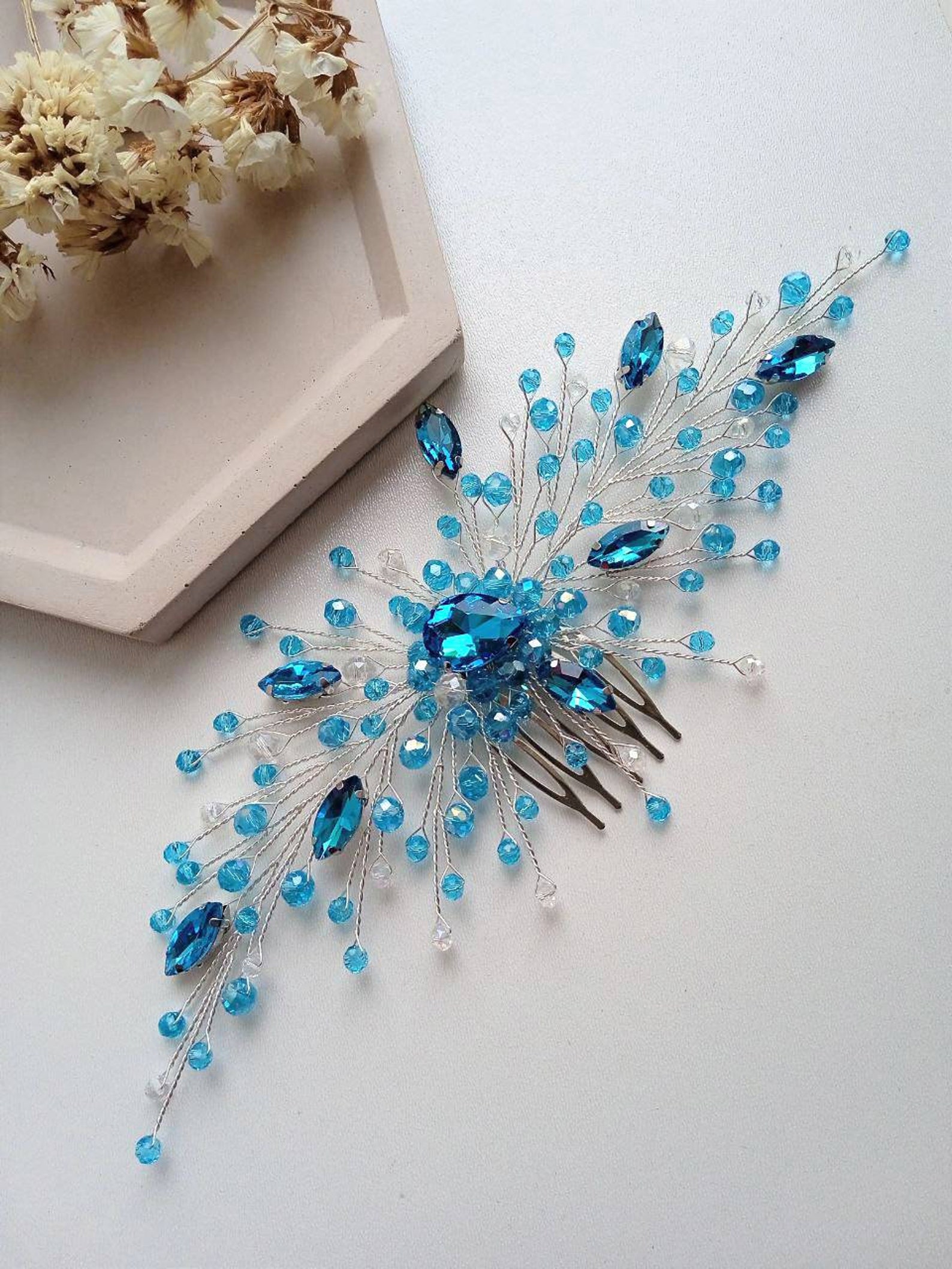 Turquoise Hair Comb Aquamarine Hair Comb Crystal Hair Comb - Etsy