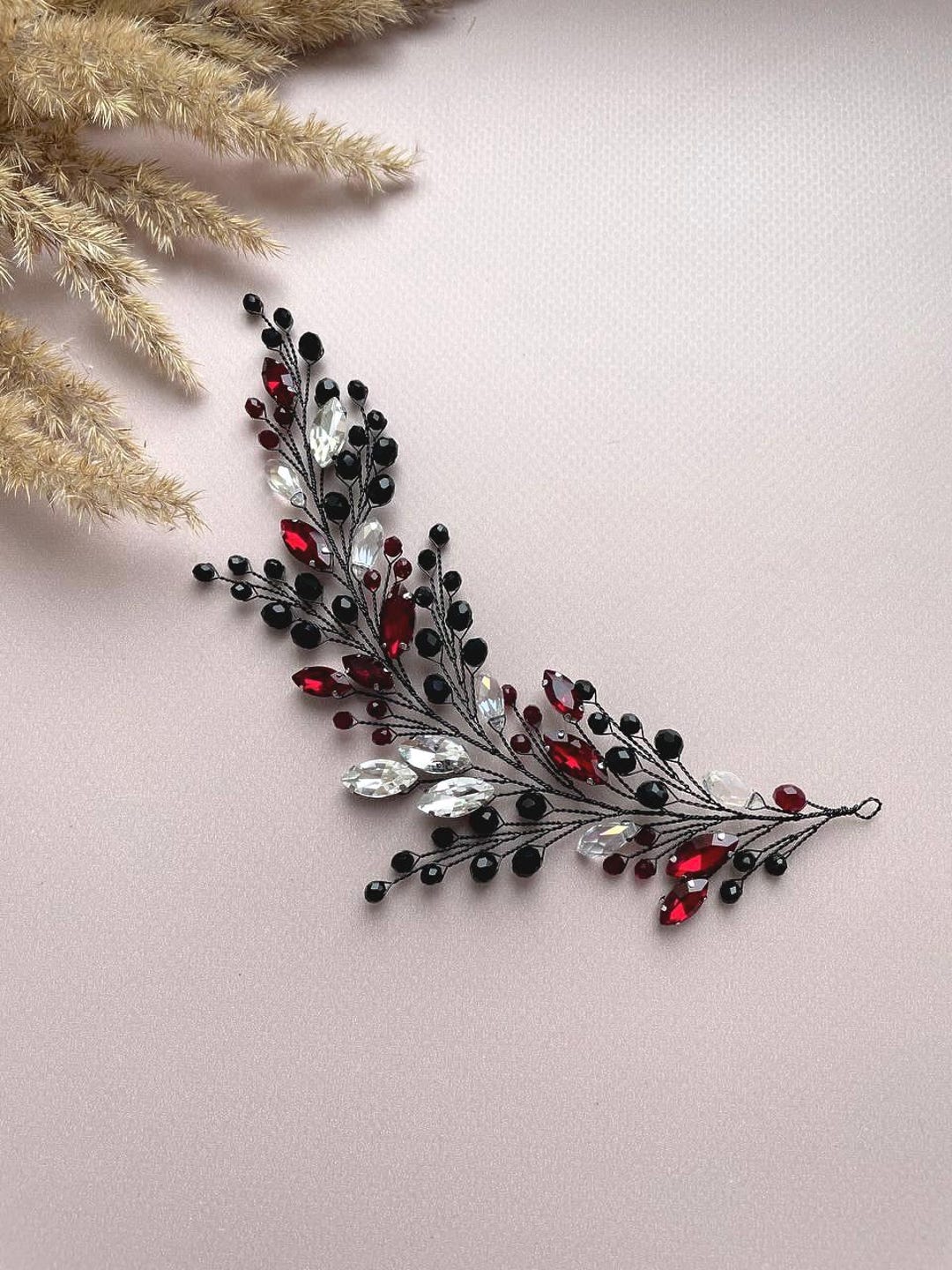 Black and Red Hair Piece for Women Black Headpiece Bridal Hair Piece ...