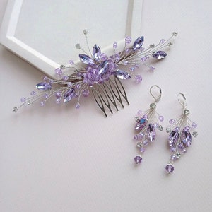 Dark Purple Hair Comb Purple Jewelry Set Amethyst Jewelry Set Purple ...