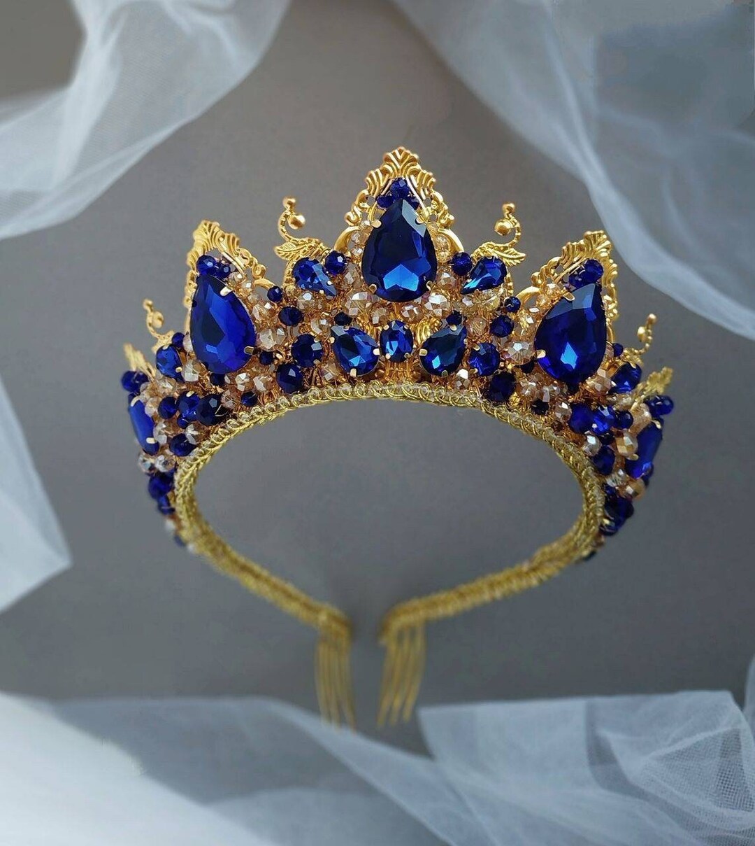 Royal Blue Crown Royal Blue Tiara Sapphire Tiara Bridal Tiara Blue ...