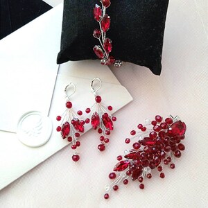 Dark Red Hair Accessories Red Jewelry Set Red Hair Clip Red Hair Comb ...