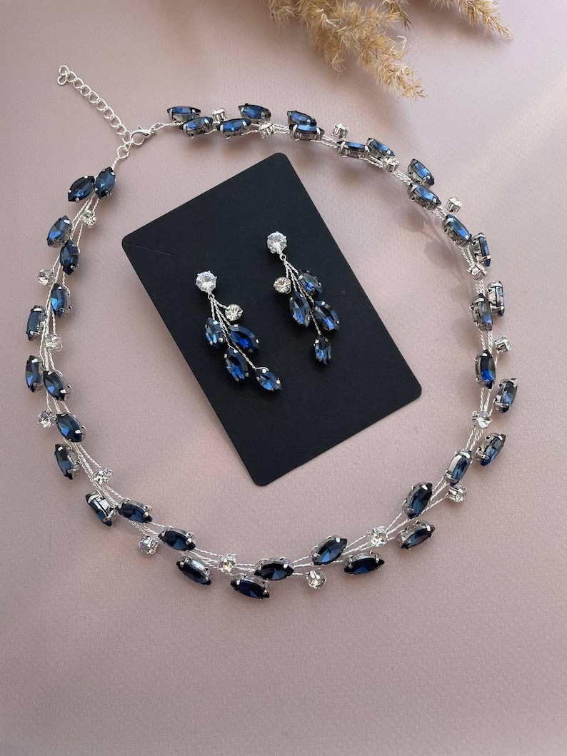 Royal Blue Crystal Jewelry Set | Bridal Bracelet, Necklace & Earrings ...
