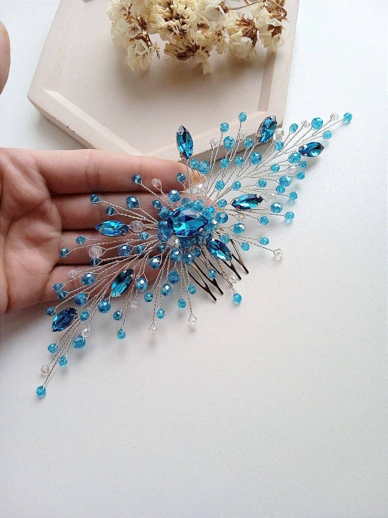 Turquoise Hair Comb Aquamarine Hair Comb Crystal Hair Comb - Etsy
