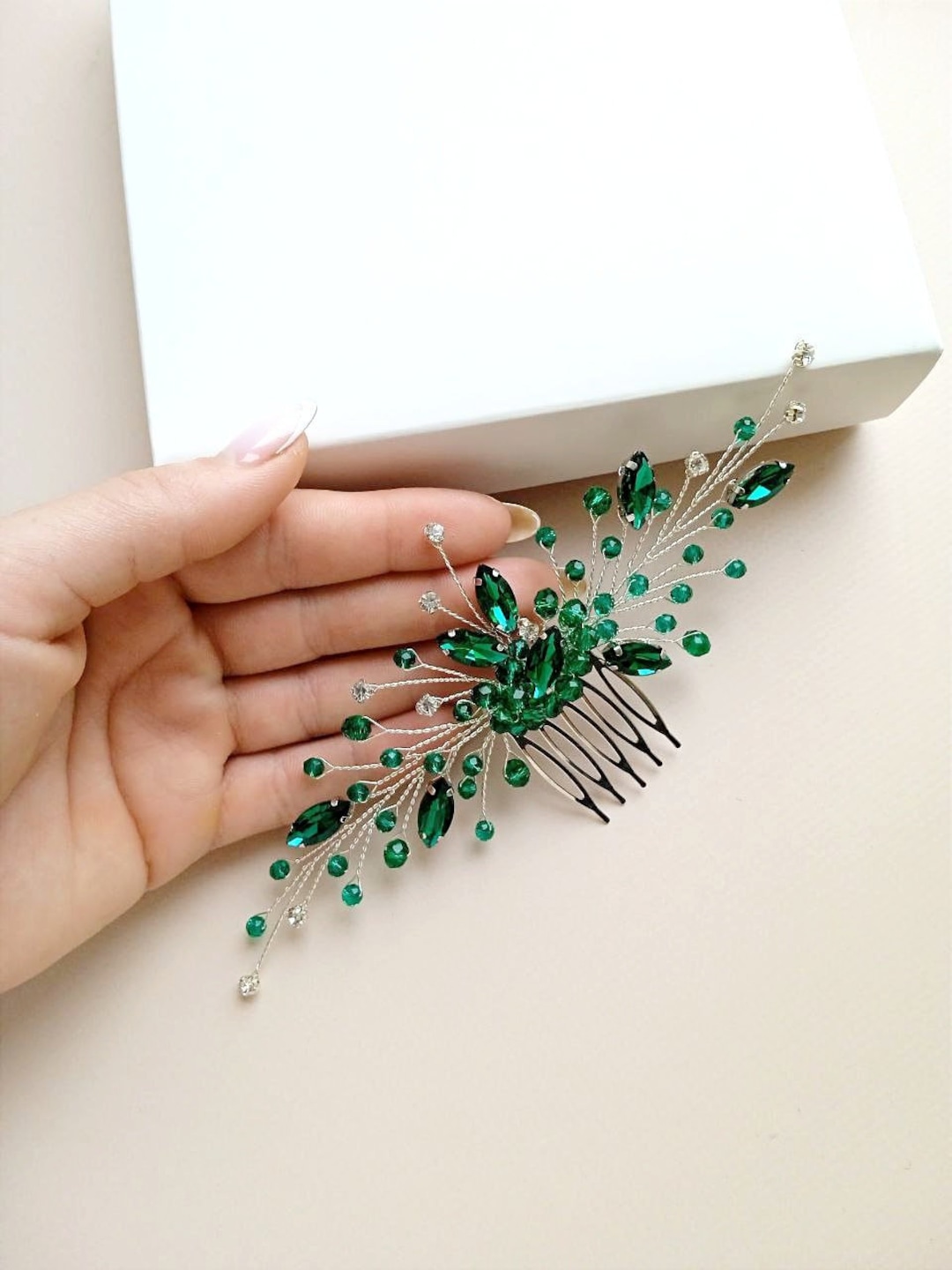 Emerald Green Hair Comb Emerald Headpiece Gold Green Hair Vine Emerald ...