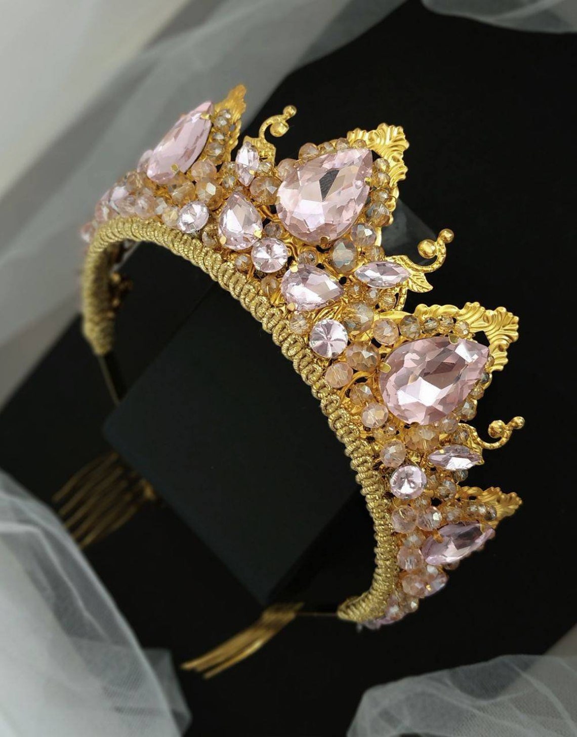 Light Rose Tiara Gold Tiara Wedding Crown Royal Tiara Birthday | Etsy
