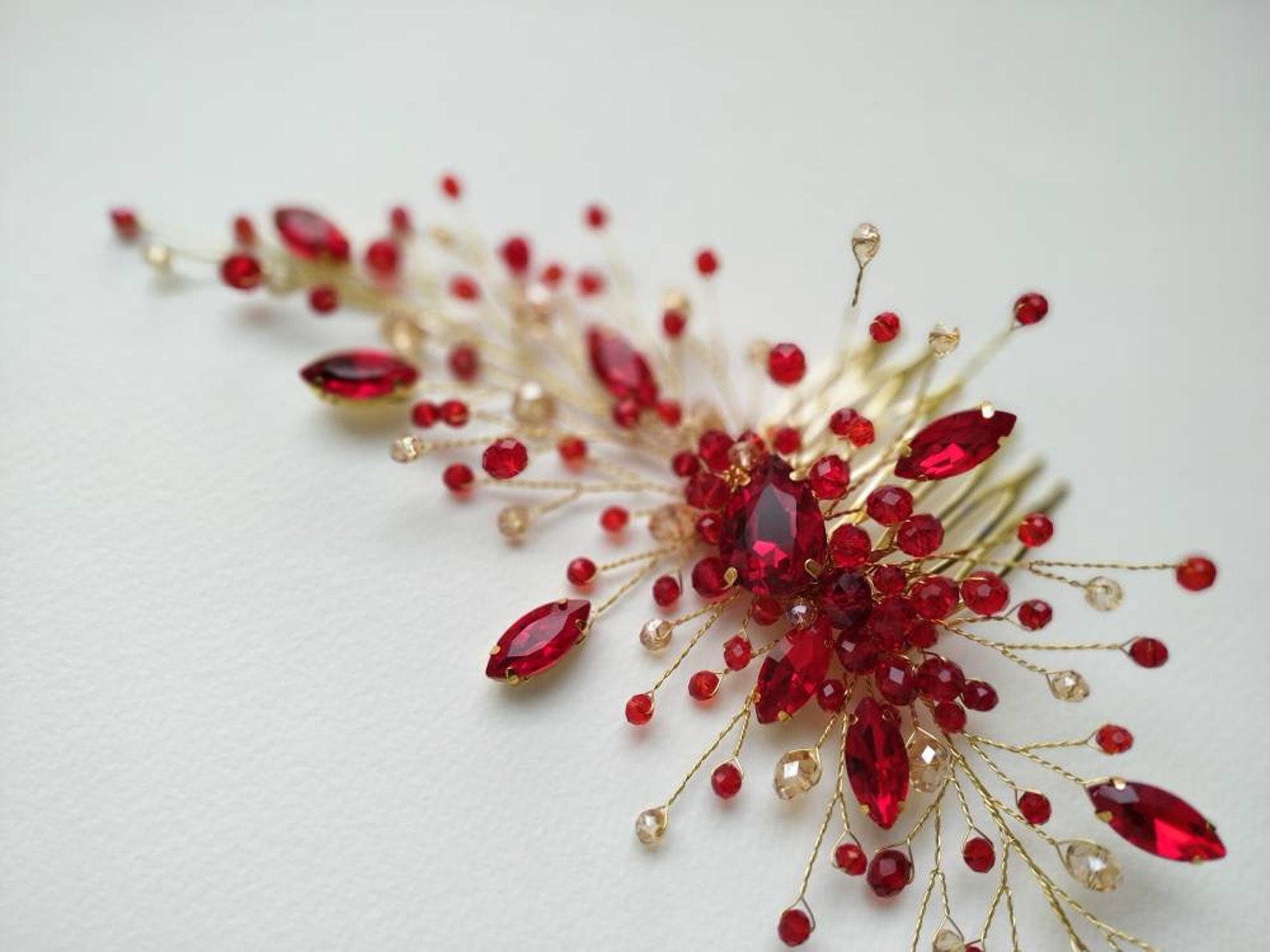 Red Crystal Hair Comb Gold Hair Comb Crystal Hair Comb Red - Etsy