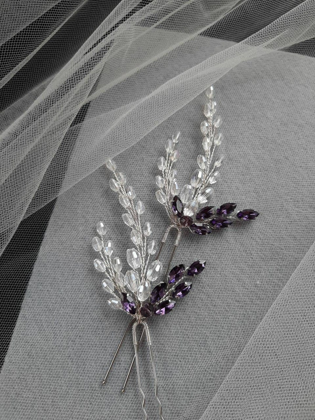 Purple Hair Pins Crystal Hair Pins Rhinestone Hair Pins Purple Jewelry ...