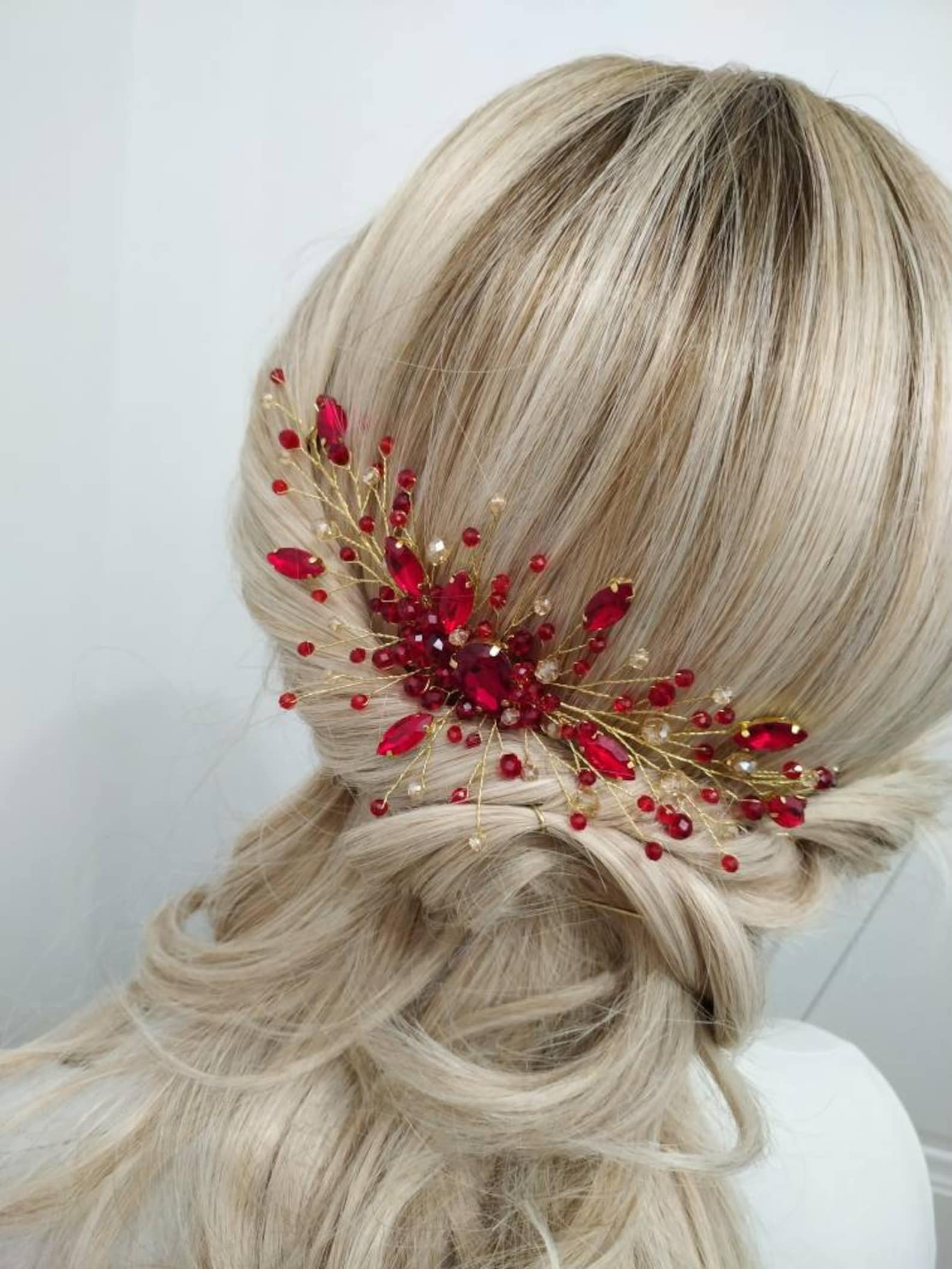 Red Crystal Hair Comb Gold Hair Comb Crystal Hair Comb Red - Etsy