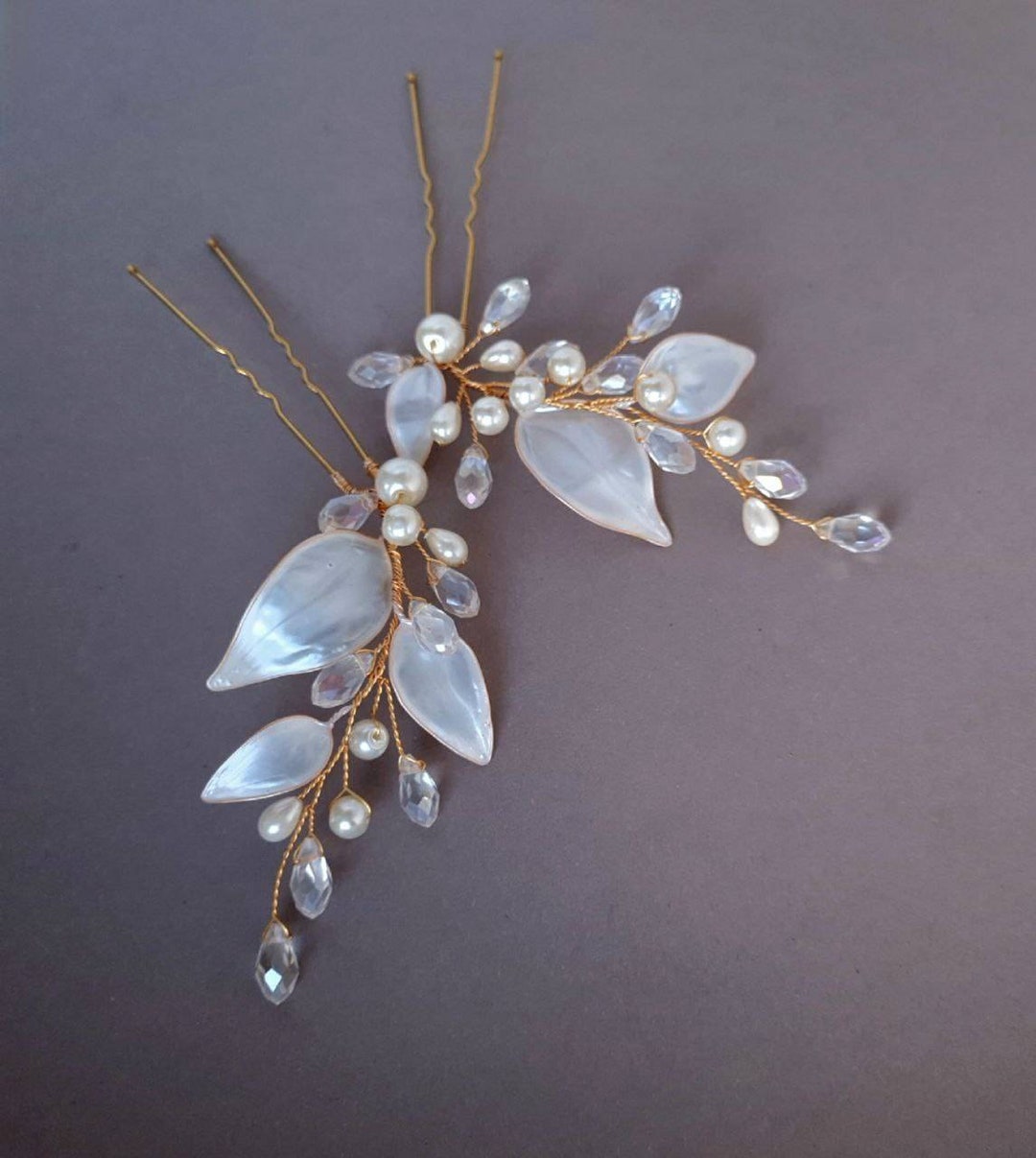 Elegant Pearl Hair Pins Gold Leaf Hair Pin Bridal Hair Pins Floral Hair ...