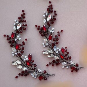 Red Crystal Bridal Hair Vine | Wedding Headband - Etsy