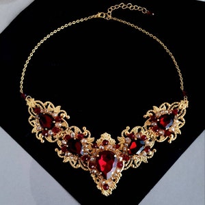 Red and Gold Jewelry Set Red Necklace Red Earrings and Bracelet Red and ...
