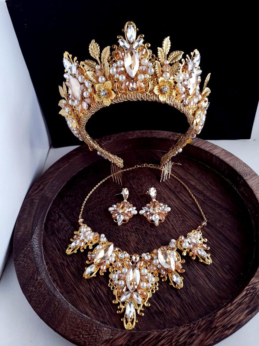 Gold Crown Set Bridal Tiara Gold Leaf Crown Leaf Headband Gold ...