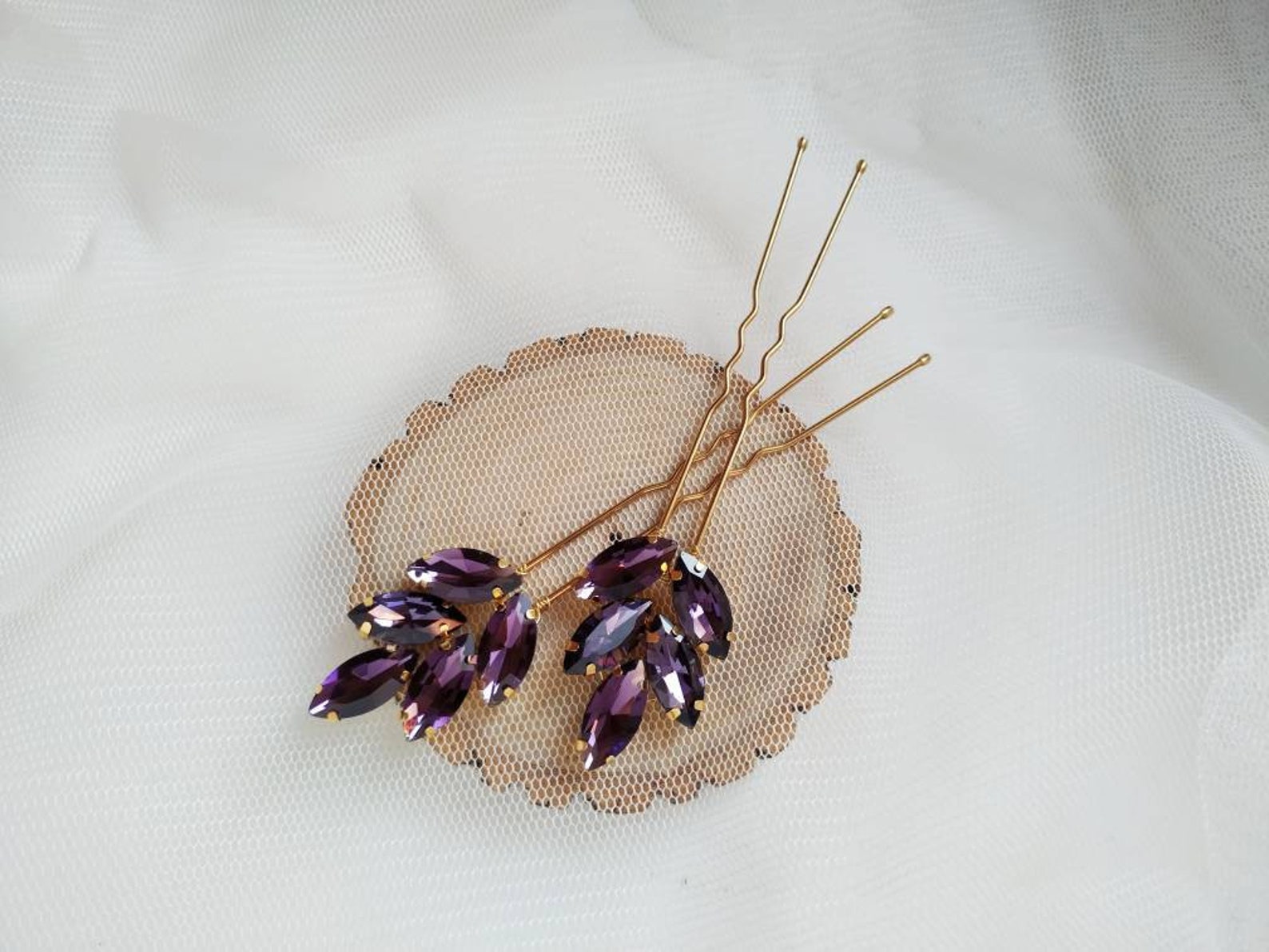 Purple Hair Pins Crystal Hair Pins Rhinestone Hair Pins Small | Etsy