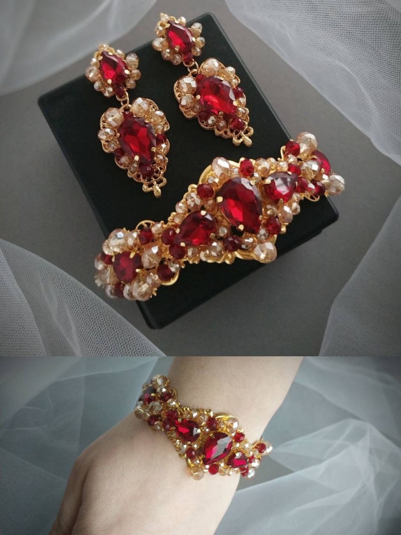 Red Gold Quinceañera Crown Jewelry Set | Crystal Tiara - Etsy