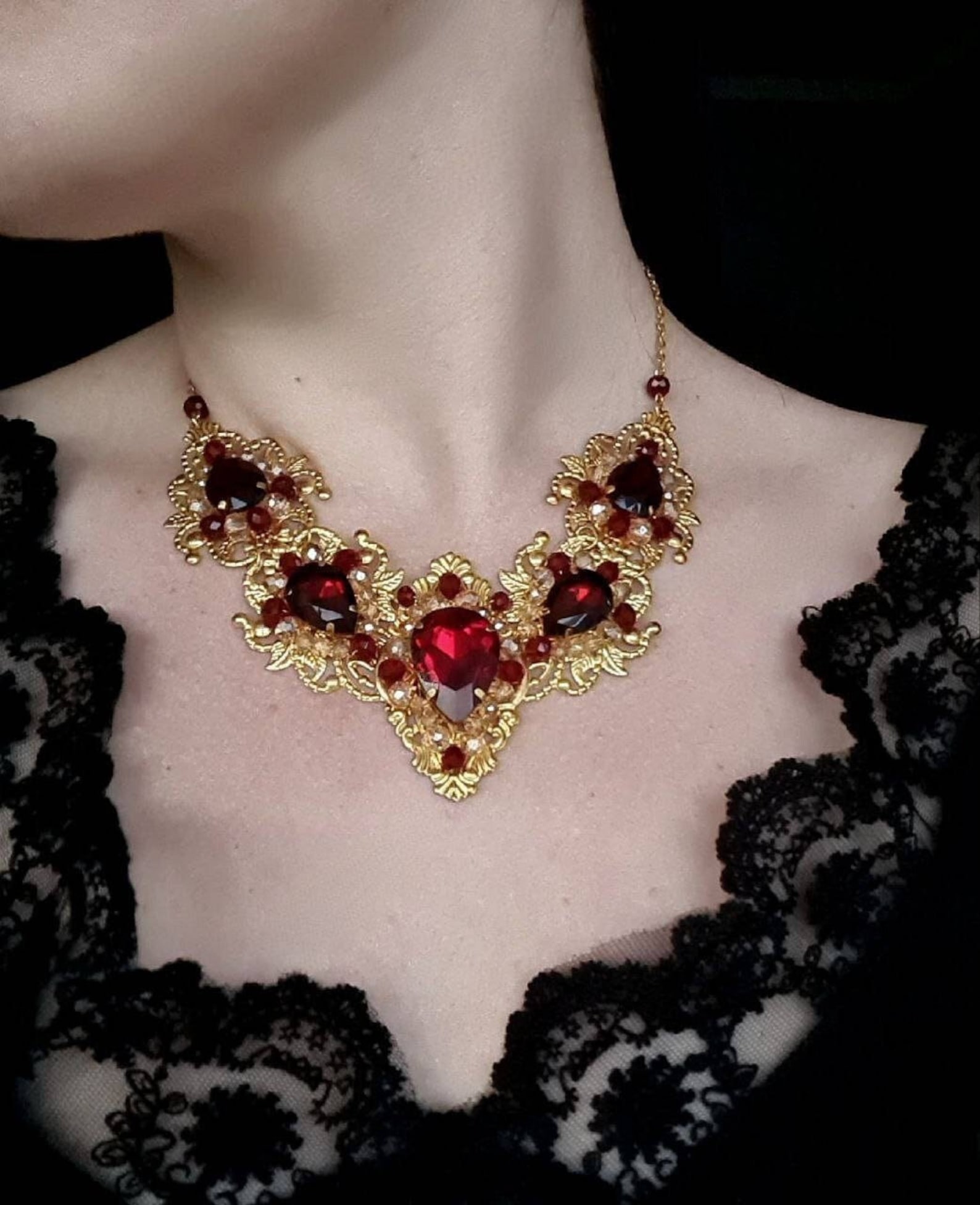Red and Gold Jewelry Set | Statement Earrings & Bracelet - Etsy