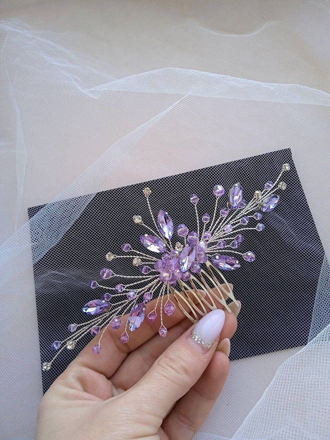 Purple Hair Comb Purple Jewelry Set Amethyst Jewelry Set Lilac Jewelry ...