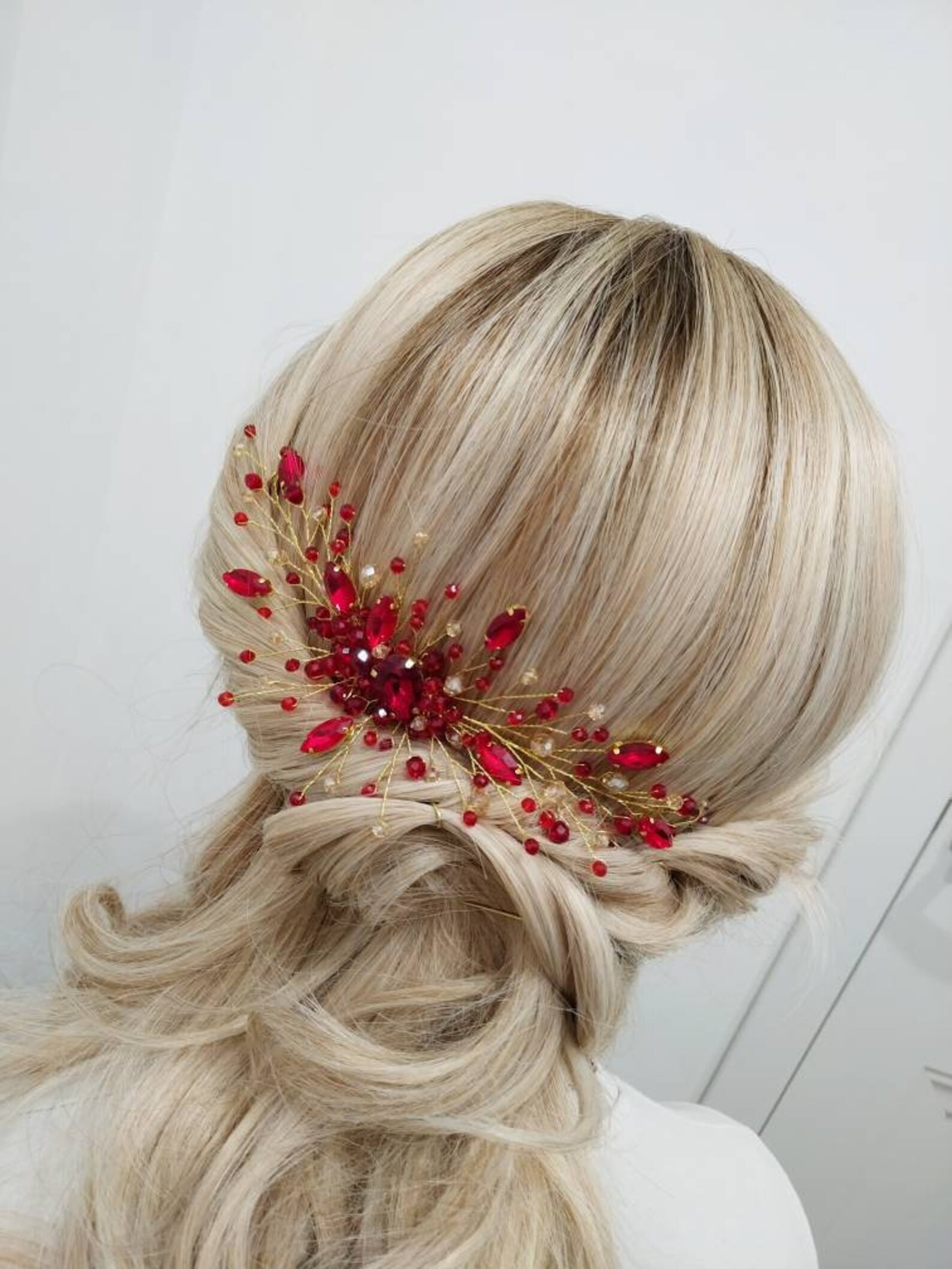 Red Crystal Hair Comb Gold Hair Comb Crystal Hair Comb Red - Etsy