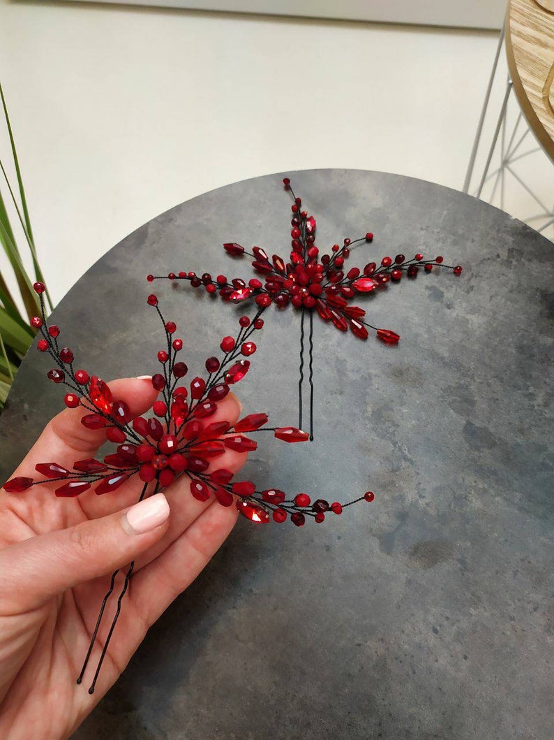 Black and Red Hair Pin Crystal Hair Pins Bridal Hair Pins - Etsy