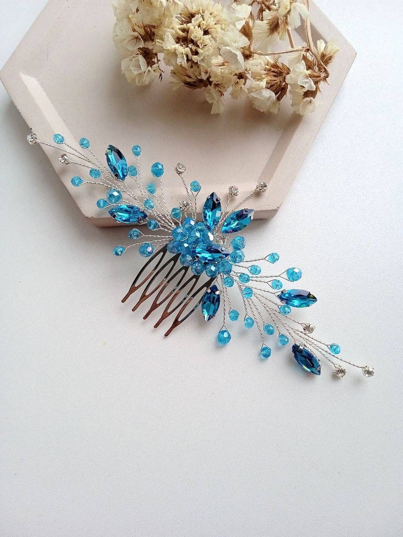 Teal Hair Comb Aquamarine Hair Comb Turquoise Hair Piece Teal Hair ...