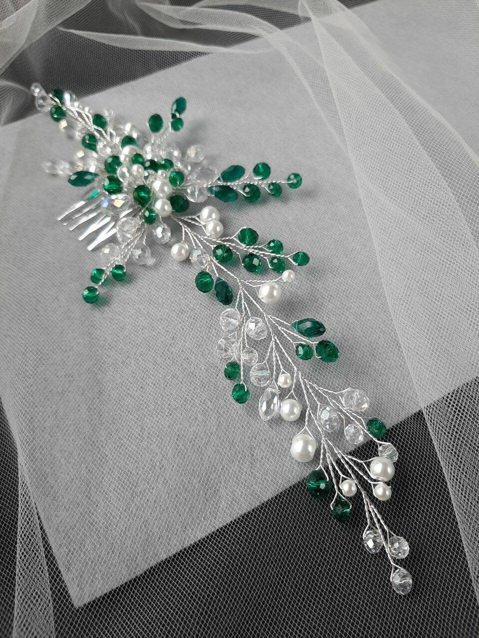 Emerald Bridal Hair Comb | Crystal & Pearl Wedding Headpiece - Etsy