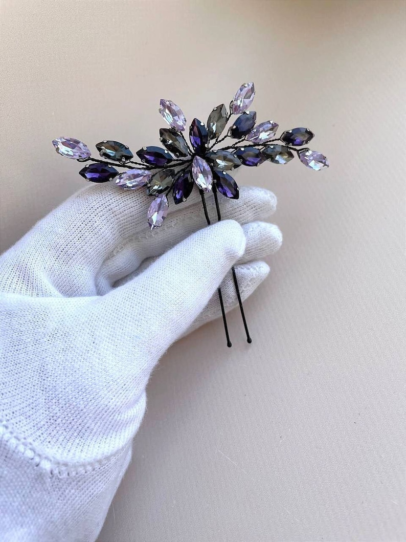 Crystal Bridal Hair Pin | Purple, Lilac & Black Wedding Hairpiece - Etsy UK