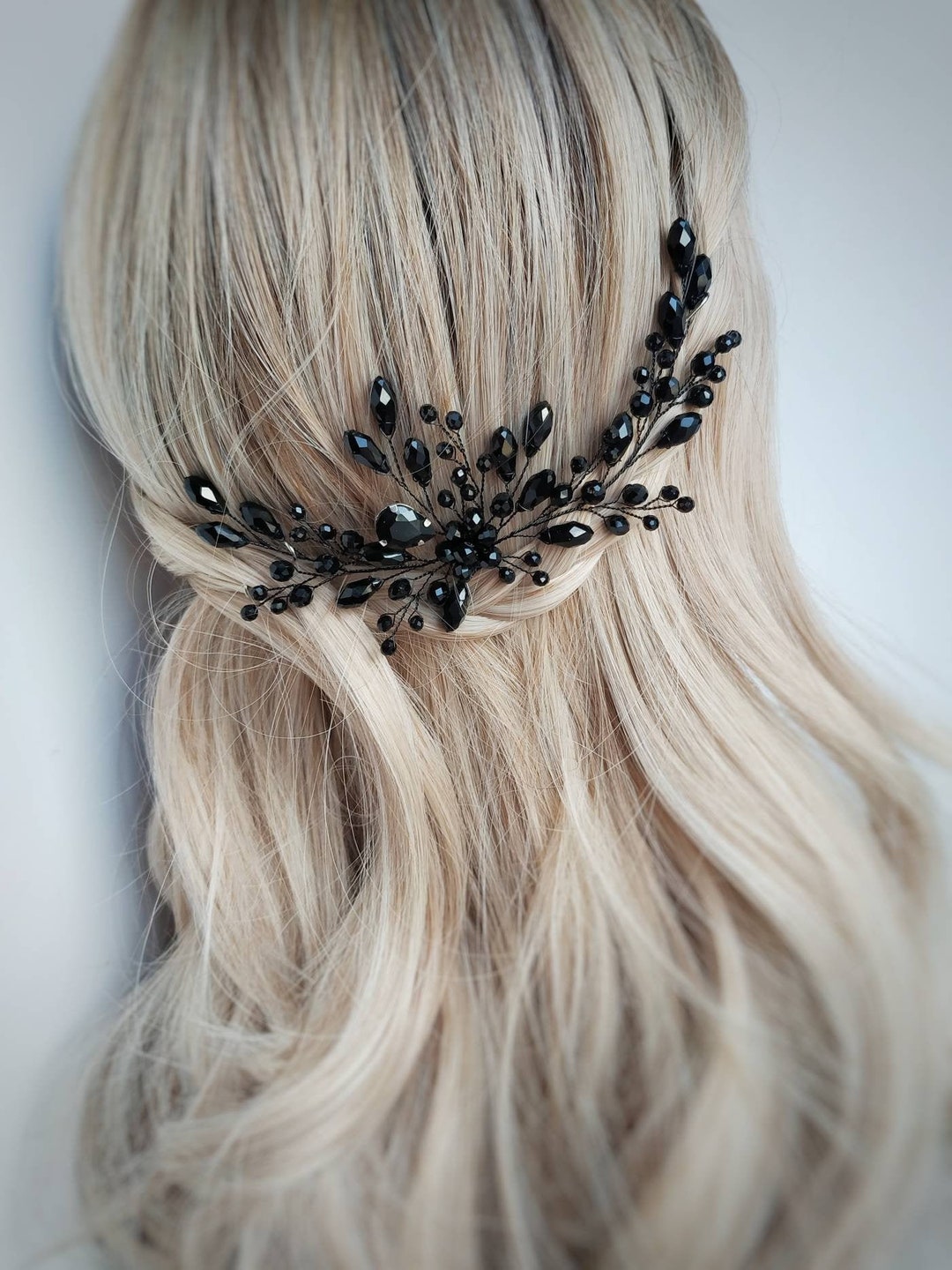 Black Hair Pin Bridal Hair Pins Black Crystal Hair Vine Black Wedding ...