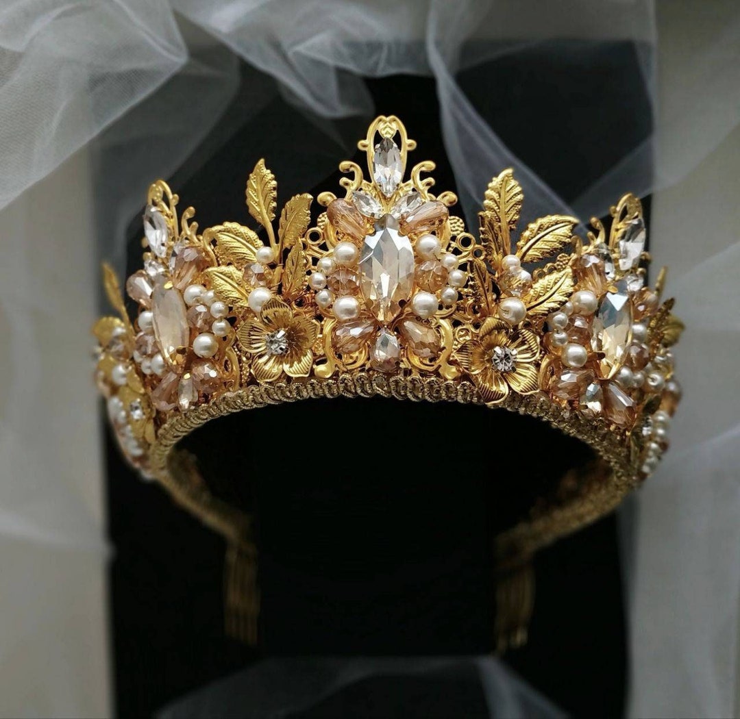Gold Crown Bridal Tiara Gold Tiara Gold Leaf Crown Leaf Headband Gold ...