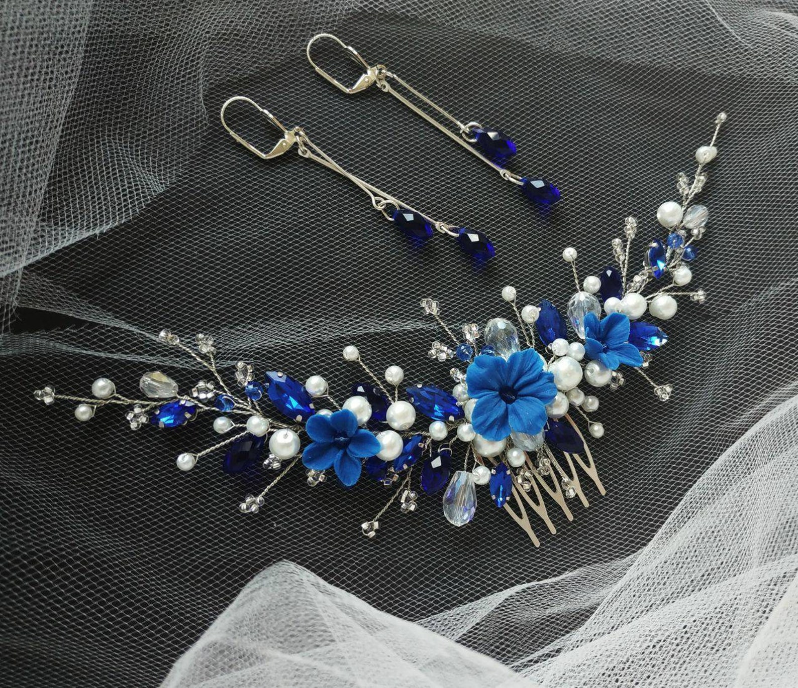 Blue Hair Comb Gold Sapphire Hair Comb Flower Hair Comb Blue | Etsy