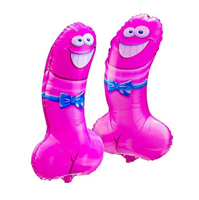 2 Pink Willy With Blue Bow Balloons Penis Balloons 27 Inch Etsy