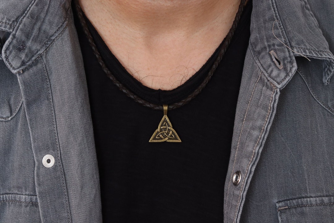 Braided Leather Celtic Necklace for Men, Triquetra Necklace, Mens ...
