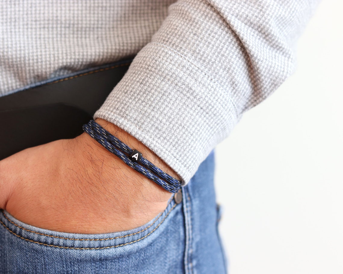 Navy Blue and Black Paracord Letter Bead Bracelet Mens Initial - Etsy