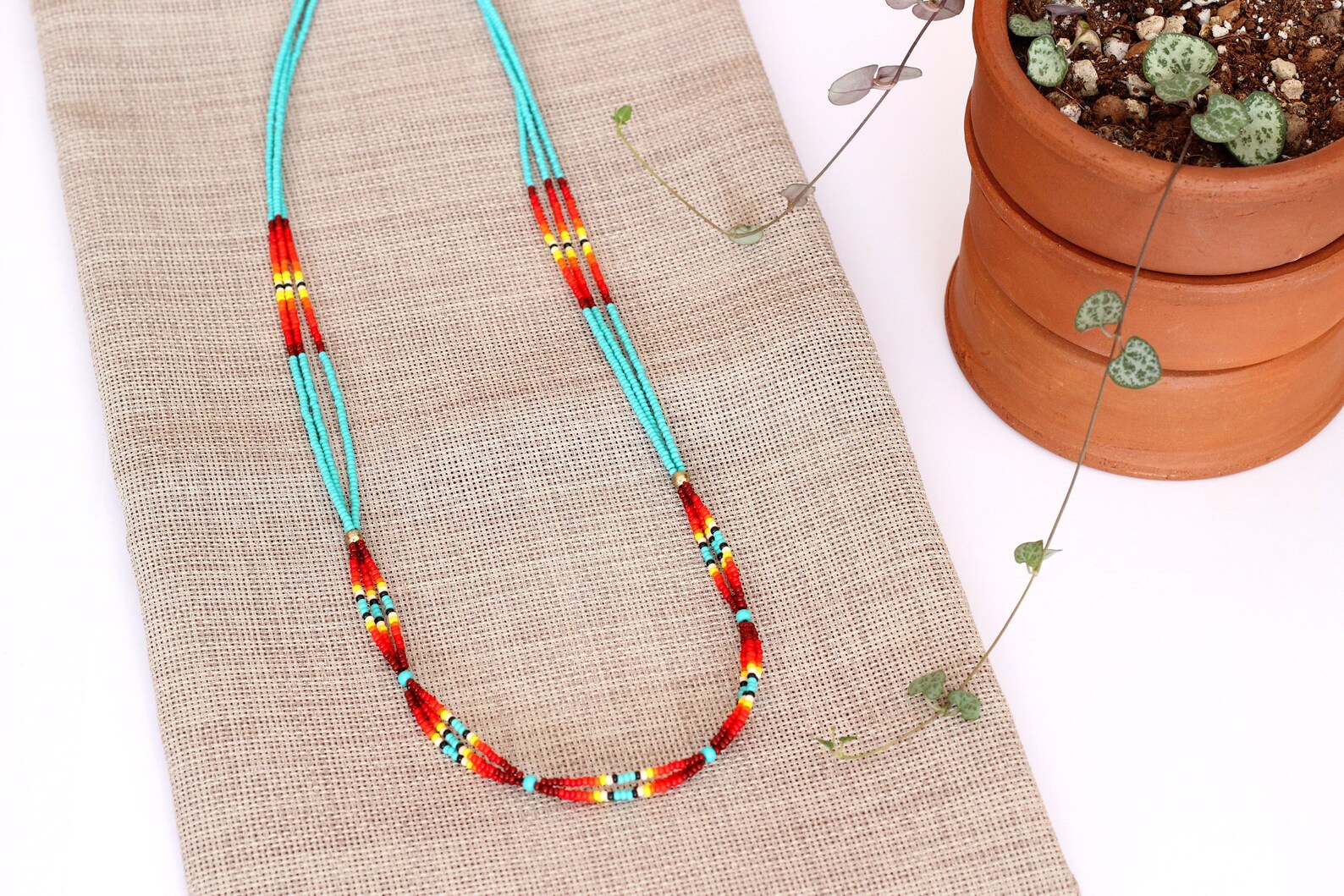 Native American Inspired Seed Bead Necklace Small Beaded - Etsy