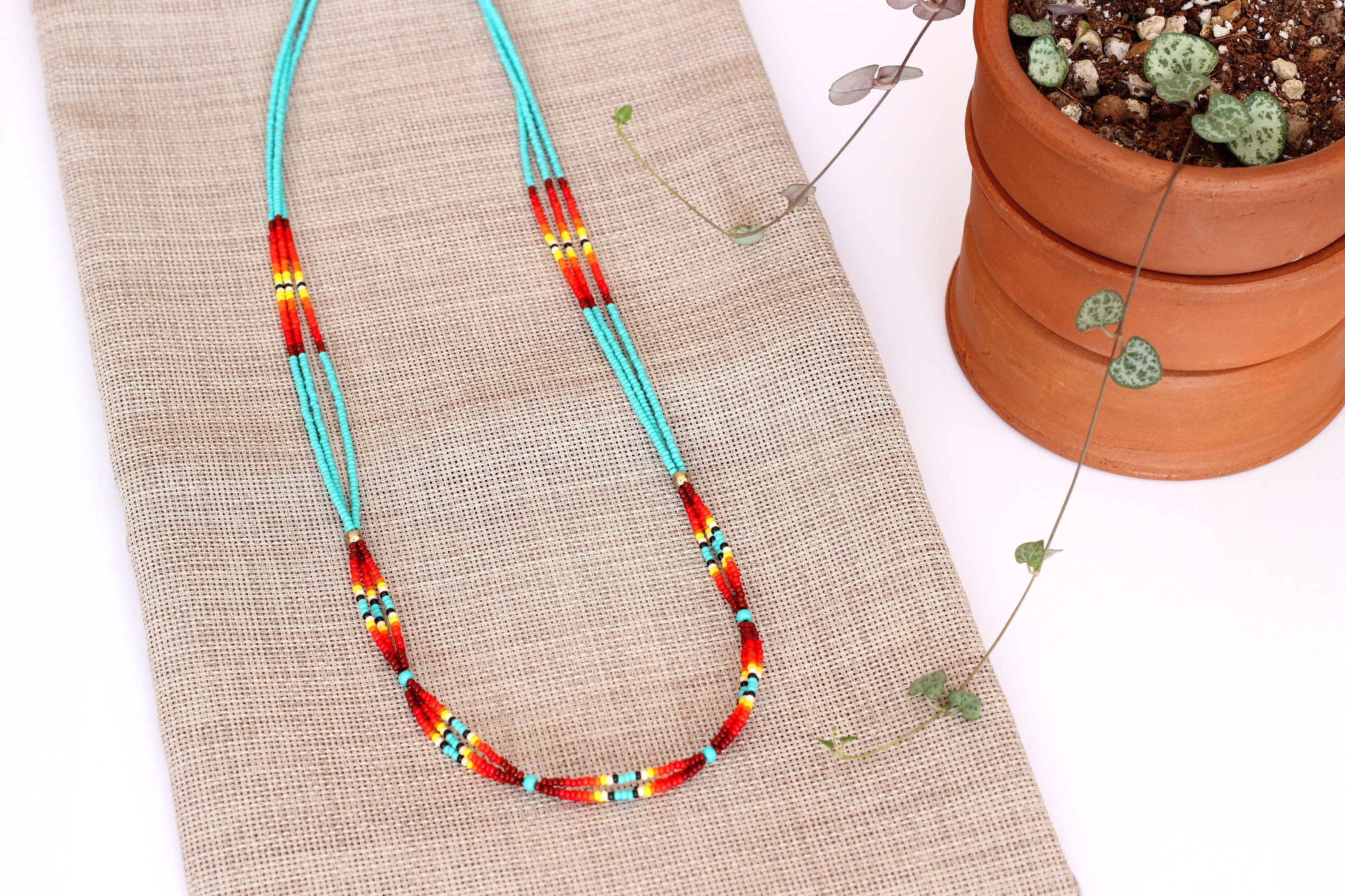 Native American Inspired Seed Bead Necklace Small Beaded - Etsy