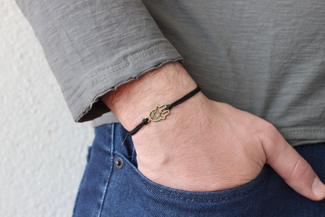 Black String Hamsa Bracelet, Hamsa Hand Mens Friendship Bracelet ...