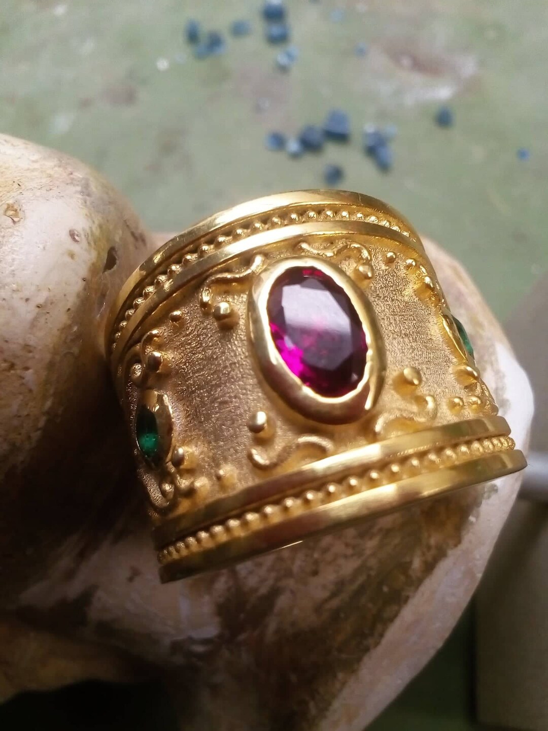 Byzantine Ring - Name: Asanina Ring - With Red and Green Cubic Zirconia ...