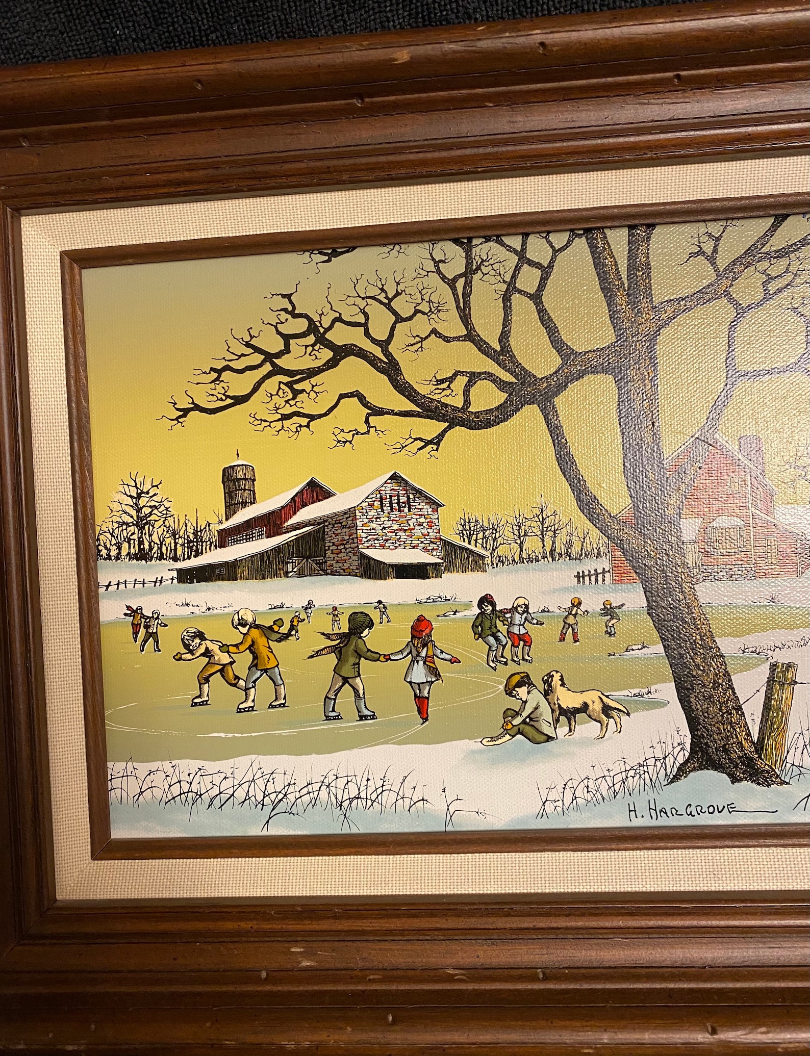 H. Hargrove Framed Oil Painting on Canvas of Children Ice - Etsy